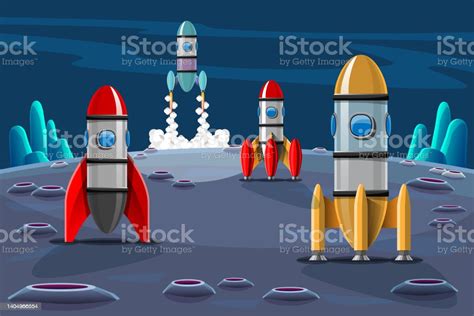로켓은 역에서 우주 공간으로 발사됩니다 3d 스타일의 벡터 일러스트 레이 션 Launch Party에 대한 스톡 벡터 아트 및 기타 이미지 Launch Party 개발