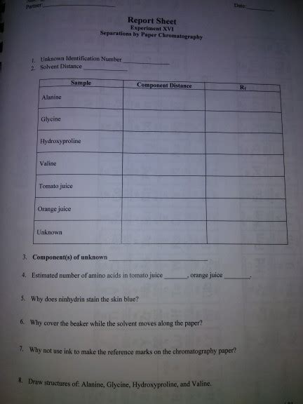 Partner Report Sheet Experiment XVI Separations By Chegg Com