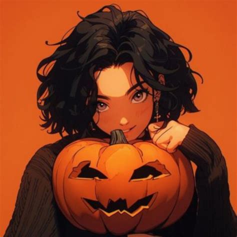 Pretty Orange Glow And Dark Hair Halloween Pfp