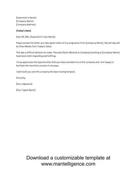 2 Weeks Notice Email Template 3 Highly Professional Two Weeks Notice
