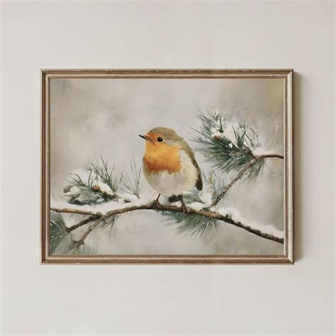 Vintage Winter Bird Poster Winter Art Moody Winter Poster Tree