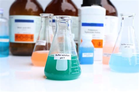 Buffer Solution In Glass Chemical In The Laboratory And Industry Stock