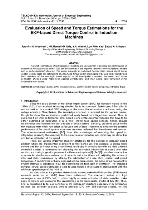 Pdf Evaluation Of Speed And Torque Estimations For The Ekf Based