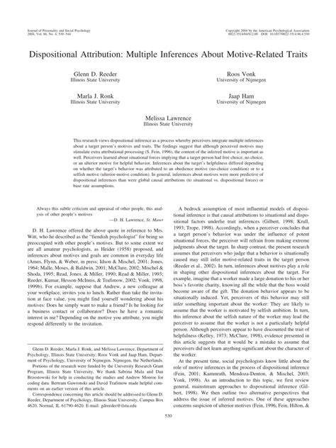Pdf Dispositional Attribution Multiple Inferences About Motive Related Traits