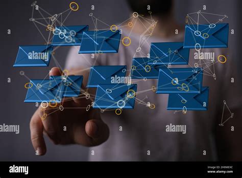 Hand Tapping Rendered Mail Icons Stock Photo Alamy