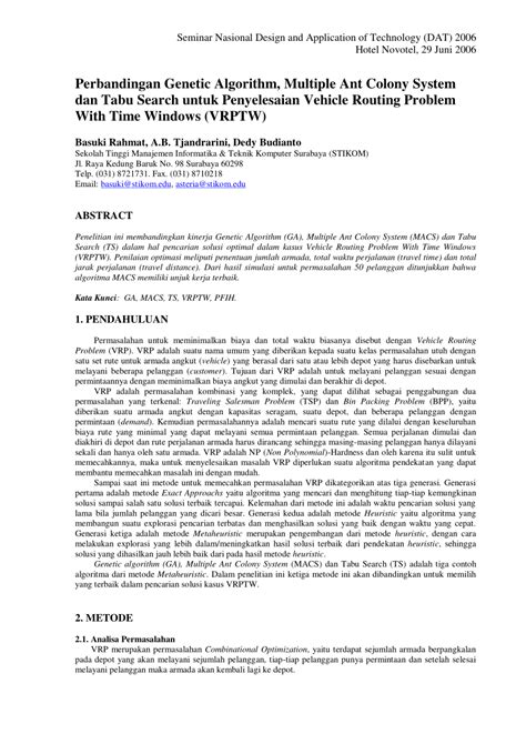 Pdf Perbandingan Genetic Algorithm Multiple Ant Colony System Dan Tabu Search Untuk