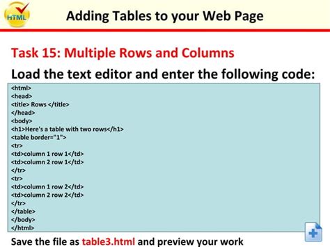 Adding Tables To Your Web Page Ppt