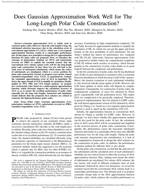 Pdf Does Gaussian Approximation Work Well For The Long Length Polar