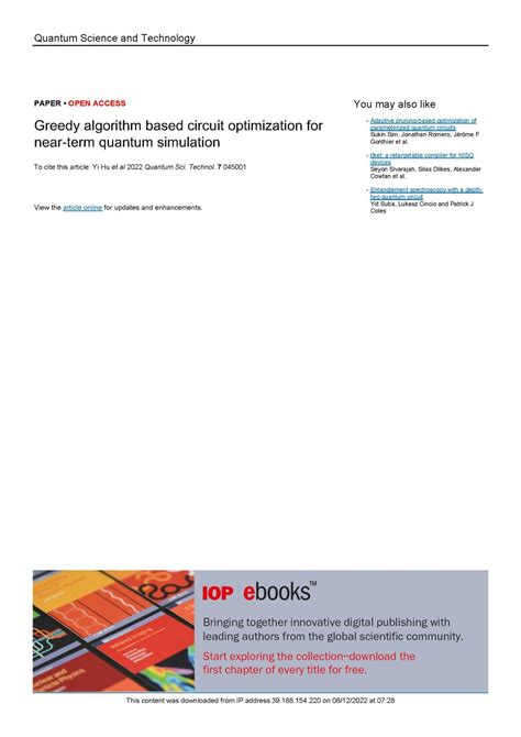 【论文】greedy Algorithm Based Circuit Optimization Fornear Term Quantum