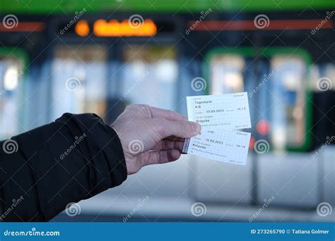Passenger Male Hands Hold Tickets Travel Passes For Public Transport