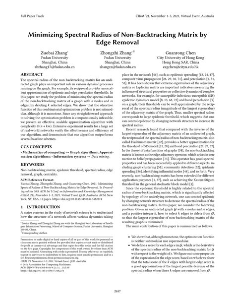 Pdf Minimizing Spectral Radius Of Non Backtracking Matrix By Edge Removal