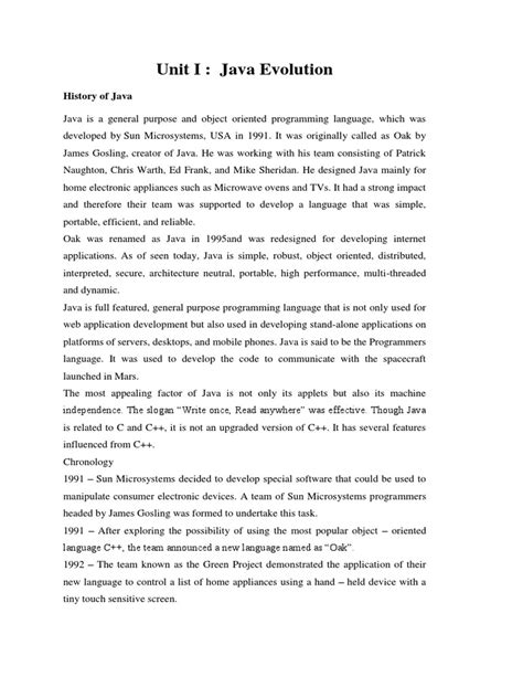 Unit I Java Evolution Pdf Java Programming Language World Wide Web