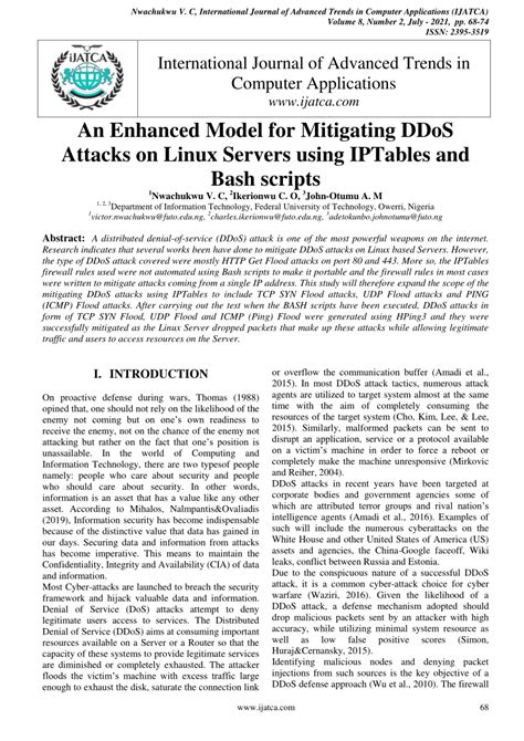 Pdf An Enhanced Model For Mitigating Ddos Attacks On Linux Servers Using Iptables And Bash Scripts