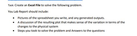 Task Create An Excel File To Solve The Following