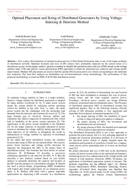 Pdf Optimal Placement And Sizing Of Distributed Generators By Using Voltage Indexing