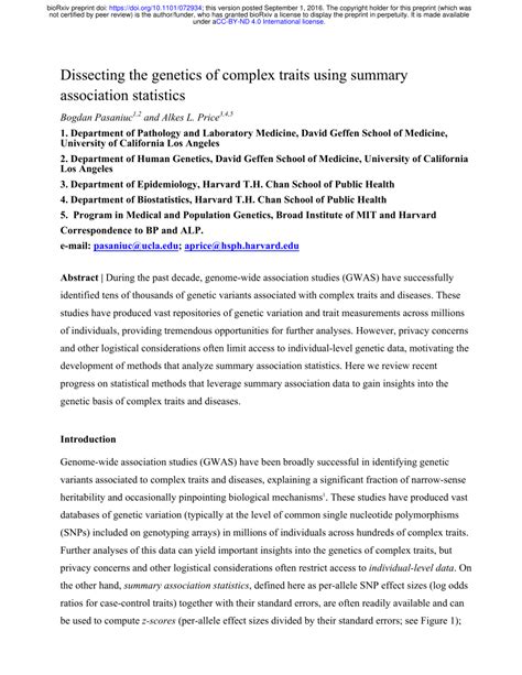 Pdf Dissecting The Genetics Of Complex Traits Using Summary Association Statistics