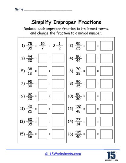 Simplifying Improper Fractions Worksheets 15 Worksheets Library