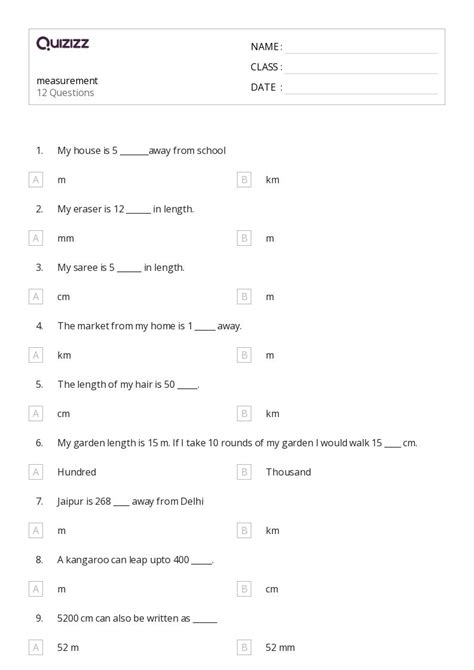 50 Measurement Worksheets For 5th Class On Quizizz Free And Printable