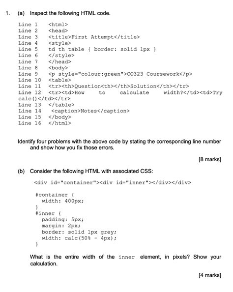 Solved A Inspect The Following HTML Code Line Line Chegg