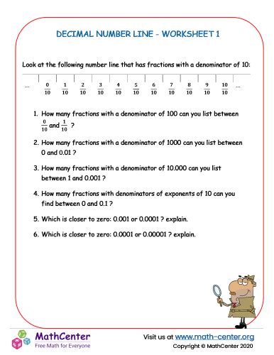 Decimal Number Line Worksheet 1 Worksheets Math Center