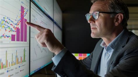 A Woman Analyzes Complex Data On Multiple Computer Screens In A