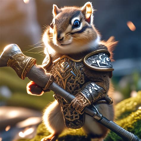 Epic Viking Chipmunk In Armor Hyperrealism Runic Glowing Symbols