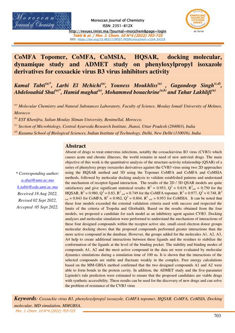 Pdf Moroccan Journal Of Chemistry Comfa Topomer Comfa Comsia Hqsar