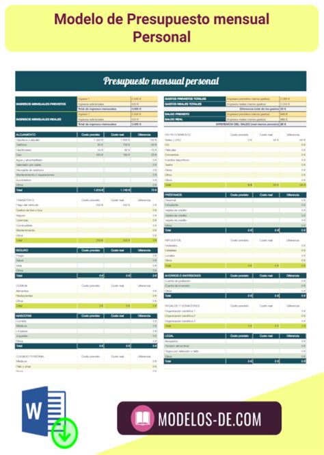 Plantilla De Presupuesto Personal En Excel Gratis