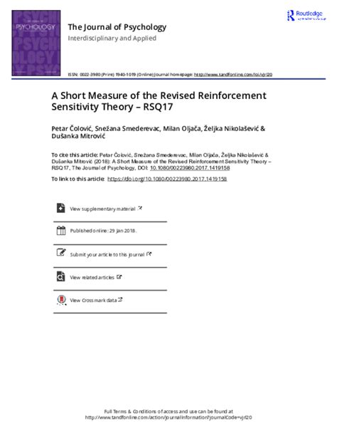 Pdf A Short Measure Of The Revised Reinforcement Sensitivity Theory Rsq17 Milan Oljaca