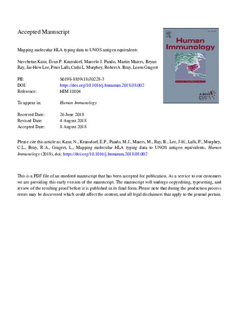 Pdf Mapping Molecular Hla Typing Data To Unos Antigen Equivalents