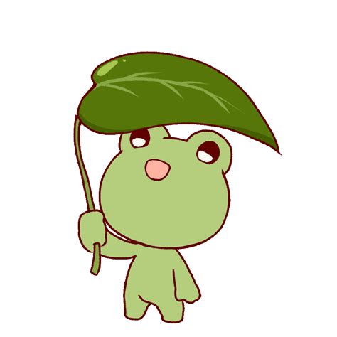 葉っぱの傘を持つカエルの動くイラスト うごかわっ