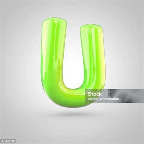글로시 라임 페인트 알파벳 문자 대문자 U 흰색 배경에 고립 0명에 대한 스톡 벡터 아트 및 기타 이미지 0명 3차원 형태 공기 주입 Istock