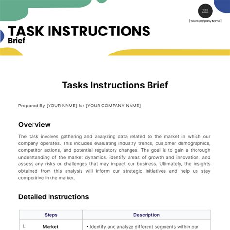 Free Task Instructions Brief Template To Edit Online