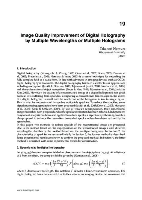 Pdf Image Quality Improvement Of Digital Holography By Superposition Of Reconstructed Images