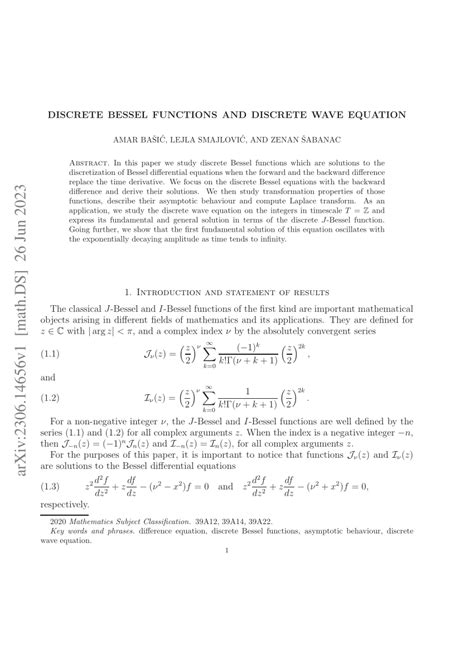 Pdf Discrete Bessel Functions And Discrete Wave Equation