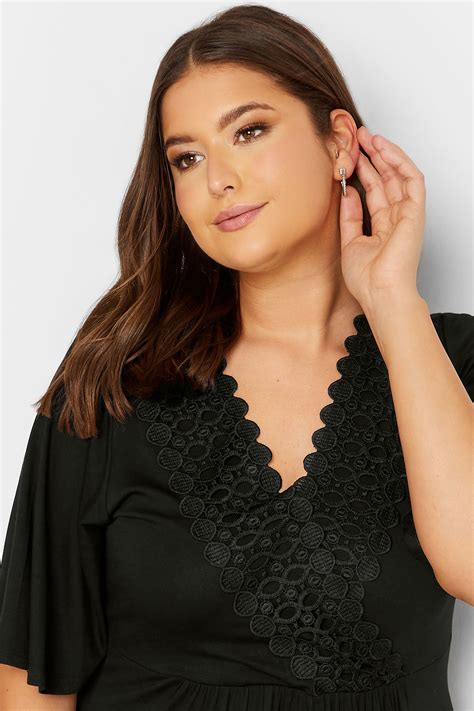 Yours Plus Size Black Crochet Trim Peplum Tunic Top Yours Clothing