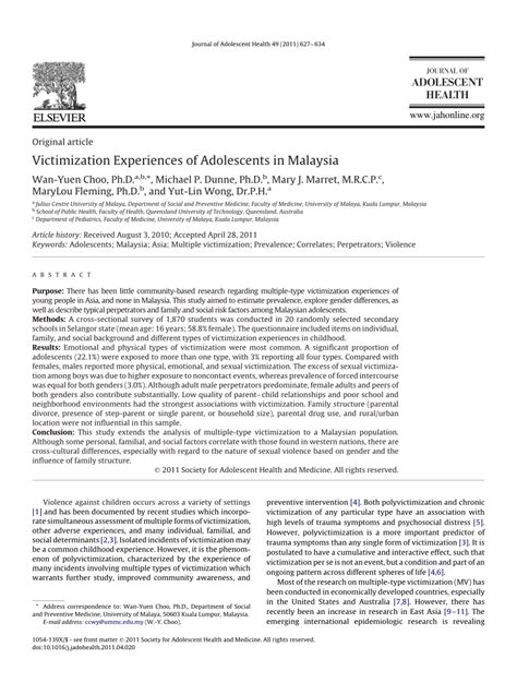 Pdf Victimization Among High School Students In Thailand