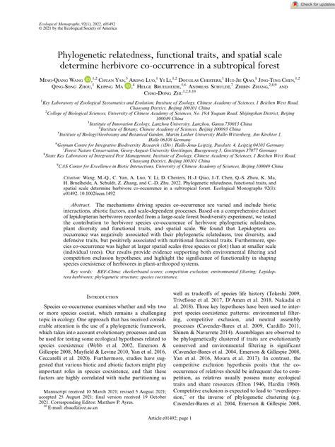 Pdf Phylogenetic Relatedness Functional Traits And Spatial Scale