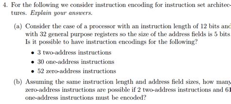 Solved For The Following We Consider Instruction Encoding