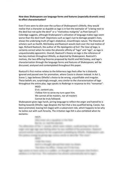 Othello Essay Shakespeare English Advanced Year 11 Hsc Thinkswap