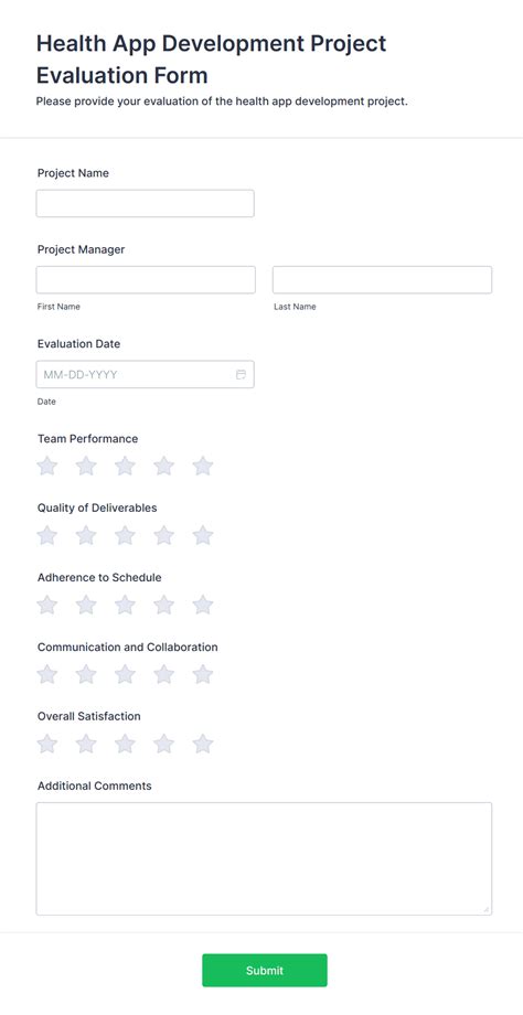 Health App Development Project Evaluation Form Template Jotform