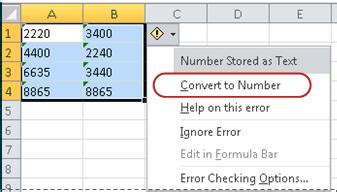 Fix Text Formatted Numbers By Applying A Number Format Microsoft Support