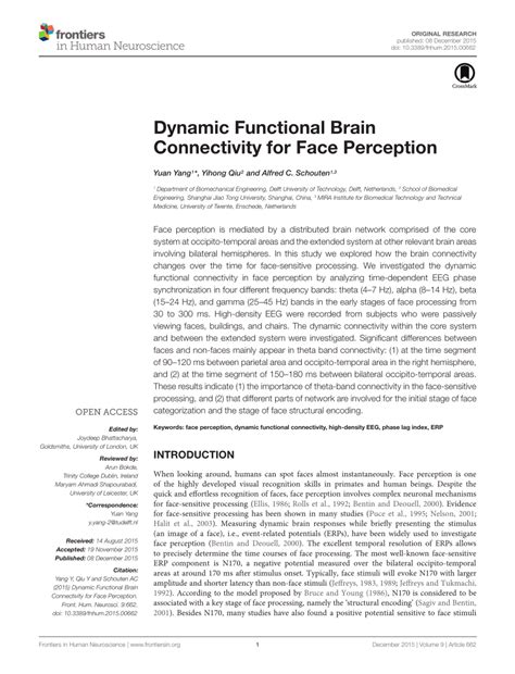 Pdf Dynamic Functional Brain Connectivity For Face Perception
