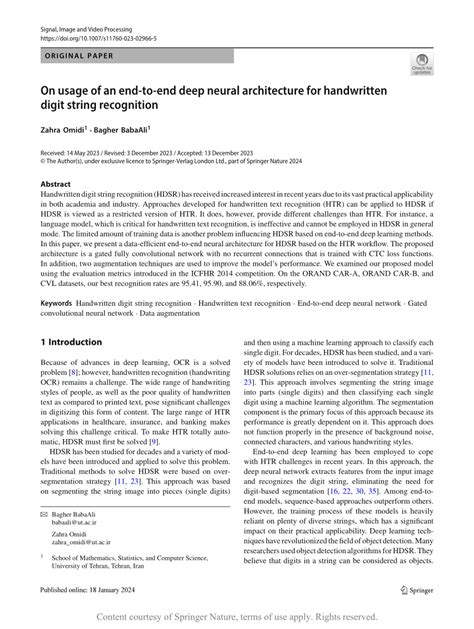 On Usage Of An End To End Deep Neural Architecture For Handwritten Digit String Recognition