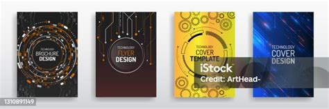 현대 과학 및 디지털 기술 개념 브로셔또는 하이테크 요소 배경으로 커버를 위한 벡터 템플릿입니다 다채로운 레이아웃 미래 브로셔