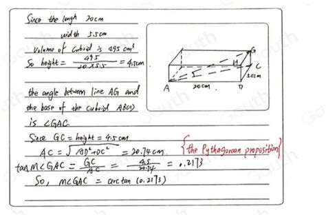 Solved 19 The Diagram Shows Cuboid Abcdefgh Of Length 20 Cm And Width