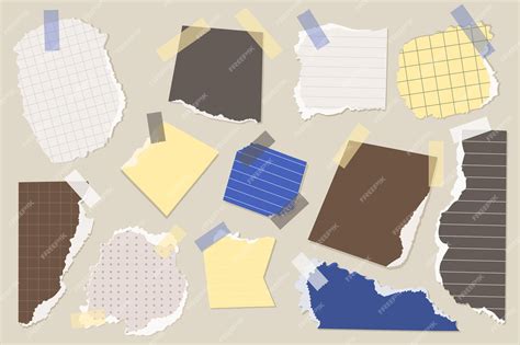 테이프가 있는 노트용 종이 스크랩 콜라주 또는 스크랩북을 위한 벡터 격리 디자인 요소 세트 프리미엄 벡터