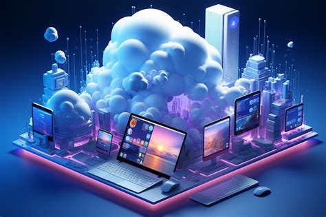 Premium Photo 3d Cloud Computing Illustration Hosting Technology With Electronic Devices