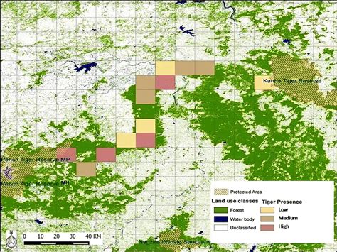 map showing the tiger presence grids in kanha pench corridor download