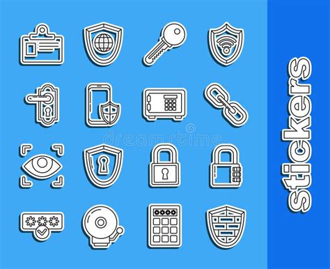 Set Line Shield With Cyber Security Brick Wall Safe Combination Lock Chain Link Key